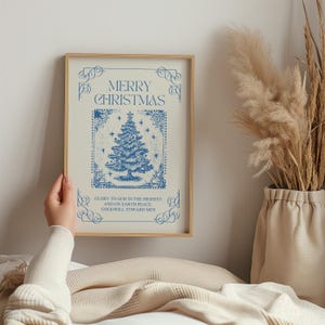 Blue Merry Christmas Poster Modern Christian Christmas Tree Blue Bible ...