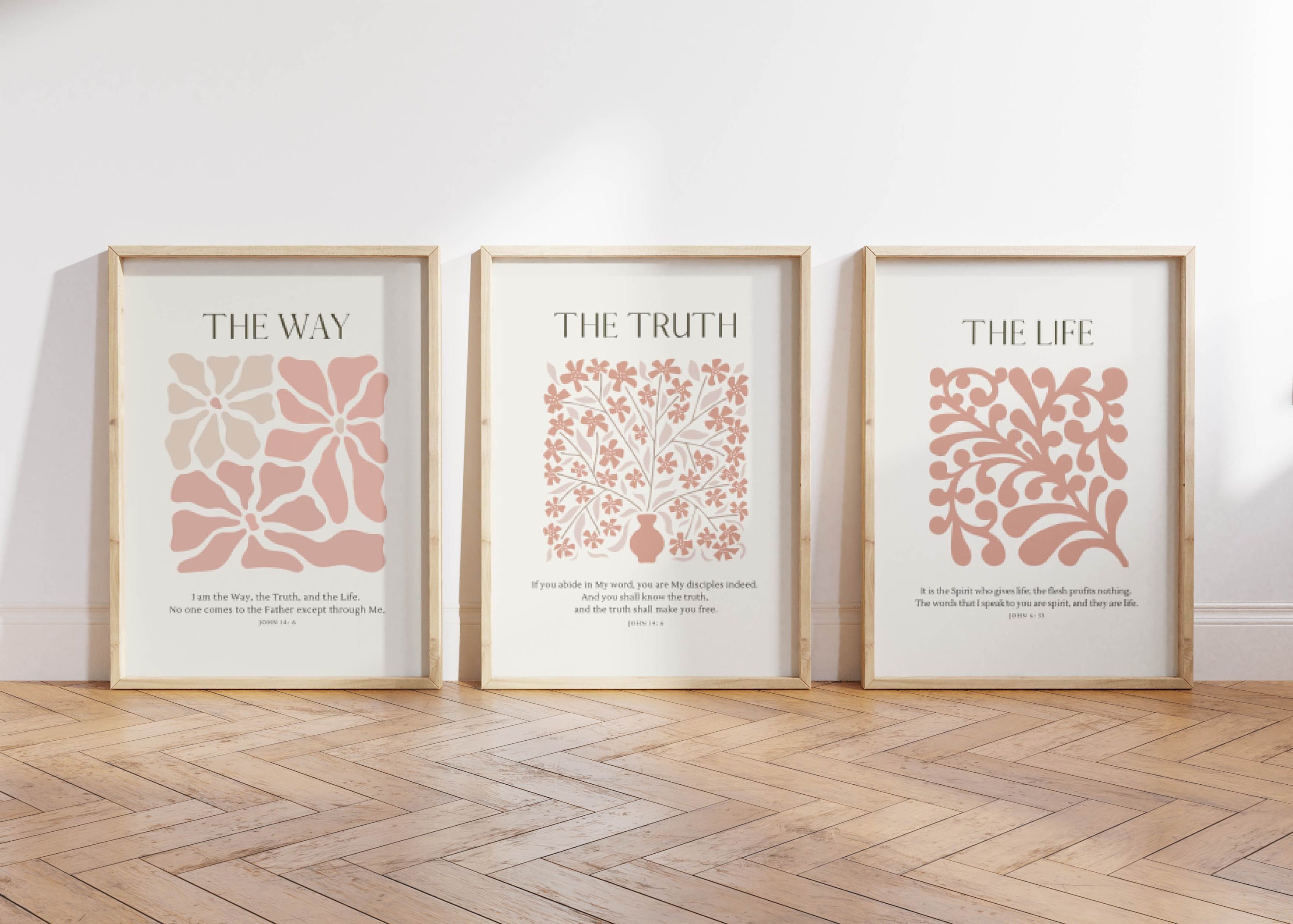 Christian Wall Art Pink, Set of 3, the Way the Truth the Life Wall Art ...