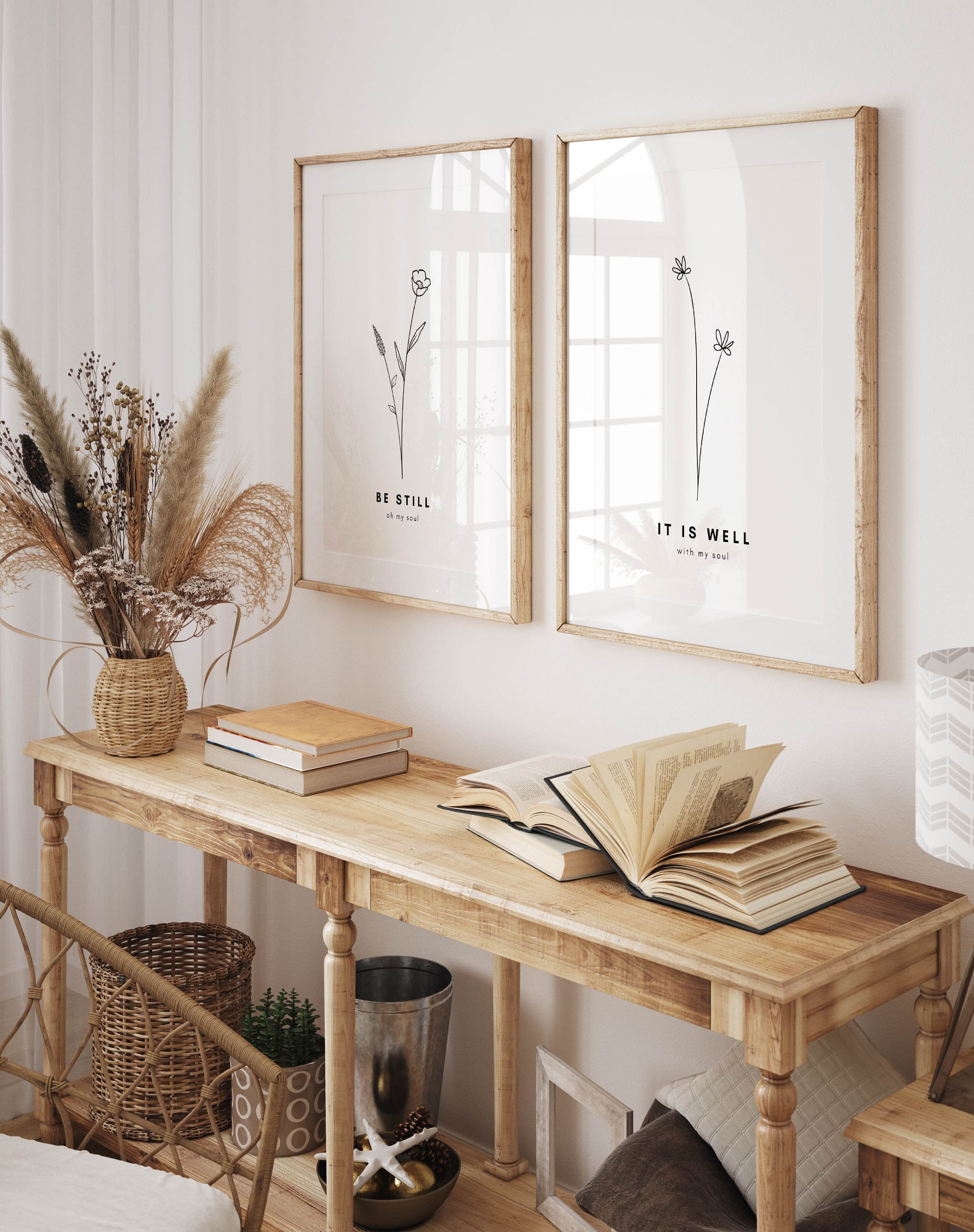Minimalist Christian Wall Art Set of 2, Floral Bible Verse Prints ...