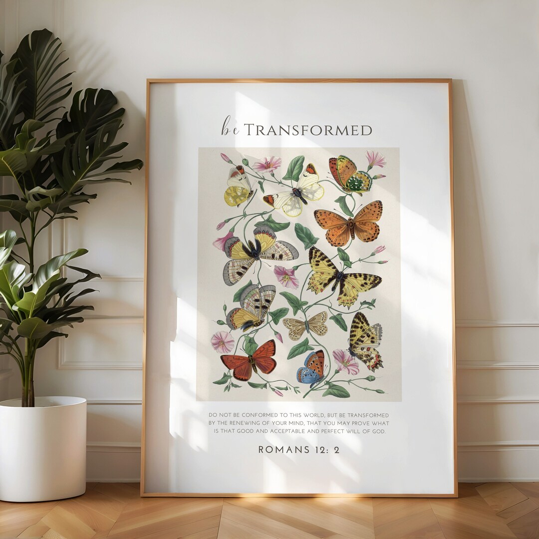 Butterfly Christian Wall Art, Be Transformed, Romans 12:2, Vintage ...