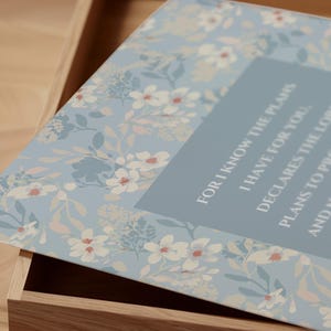 Light Blue Christian Wall Art Floral Poster, I Know the Plans I Have ...