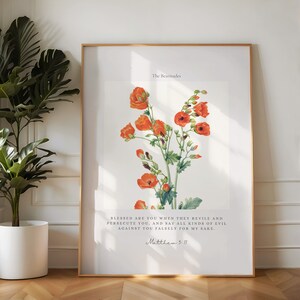 The Beatitudes, Sermon on the Mount Set of 6 Christian Wall Art Floral ...