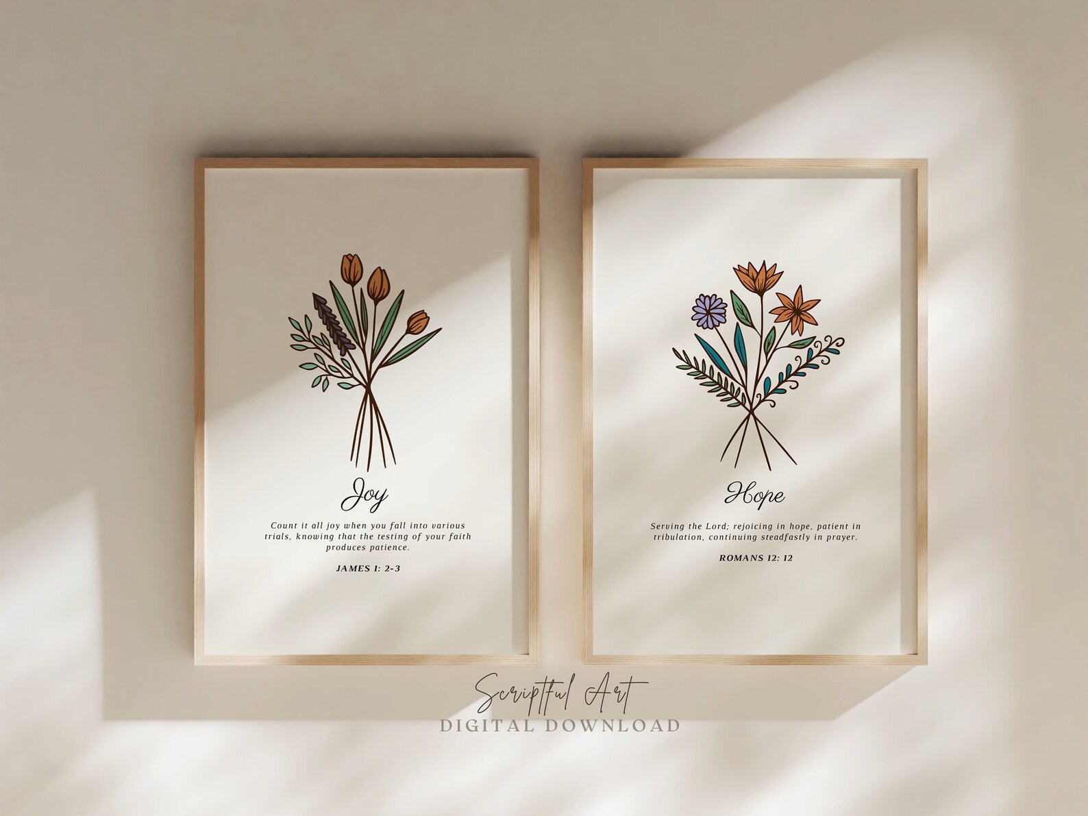 Christian Floral Set of 2, Boho Flower Bible Verse Prints, Colorful ...