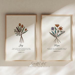 Christian Floral Set of 2, Boho Flower Bible Verse Prints, Colorful ...