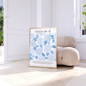 Christian Wall Art Blue Set of 8 Bible Verse Wall Art, Psalms Floral ...