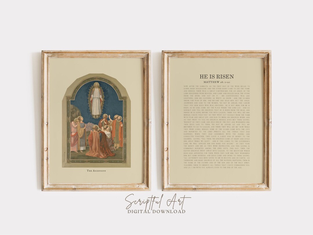 He is Risen Christian Art Print, Vintage Bible Verse Set of 2 (digital ...