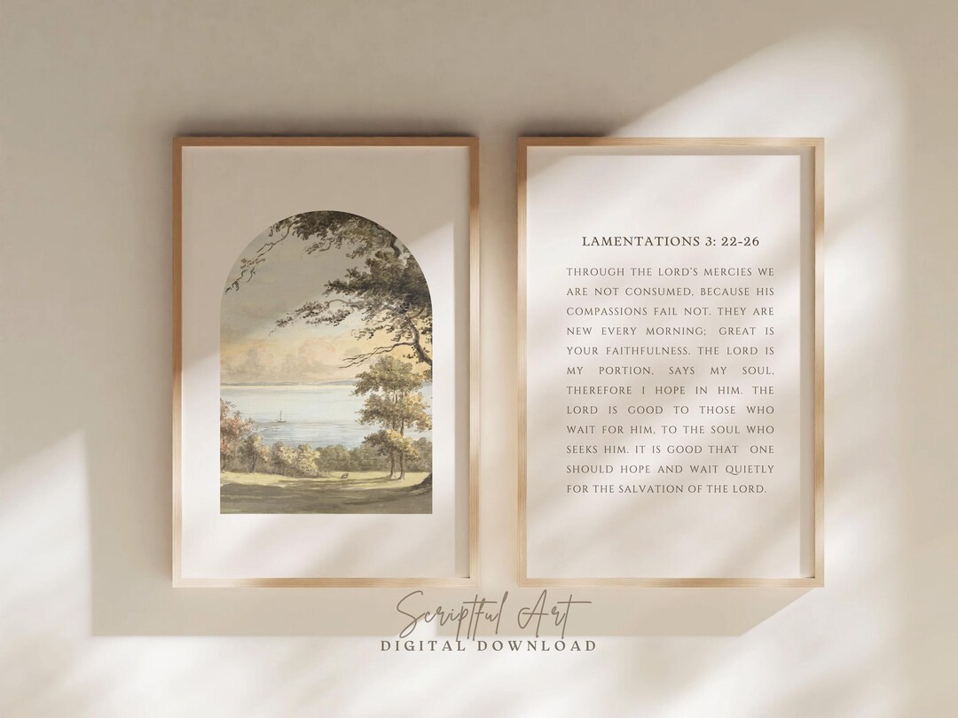 Christian Wall Art Set of 2, Tree Vintage Landscape Bible Prints, His ...