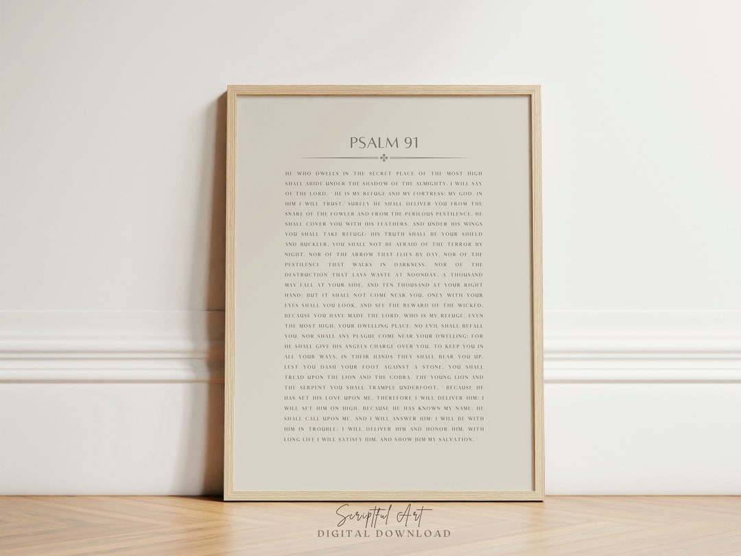 Modern Christian Wall Art Neutral, Psalm 91, Minimal Bible Verse Print ...