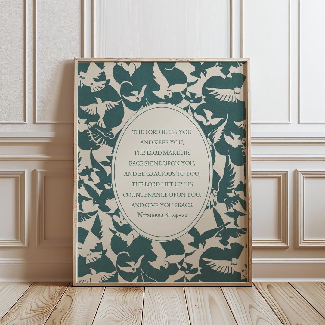The Lord Bless You and Keep You, Green Benediction Print Christian Wall ...