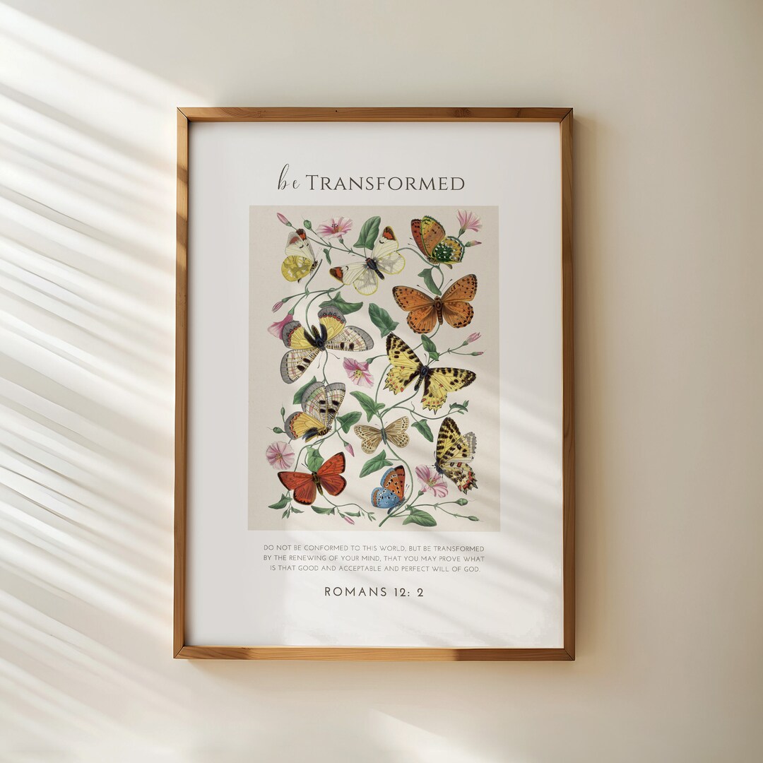 Butterfly Christian Wall Art, Be Transformed, Romans 12:2, Vintage ...