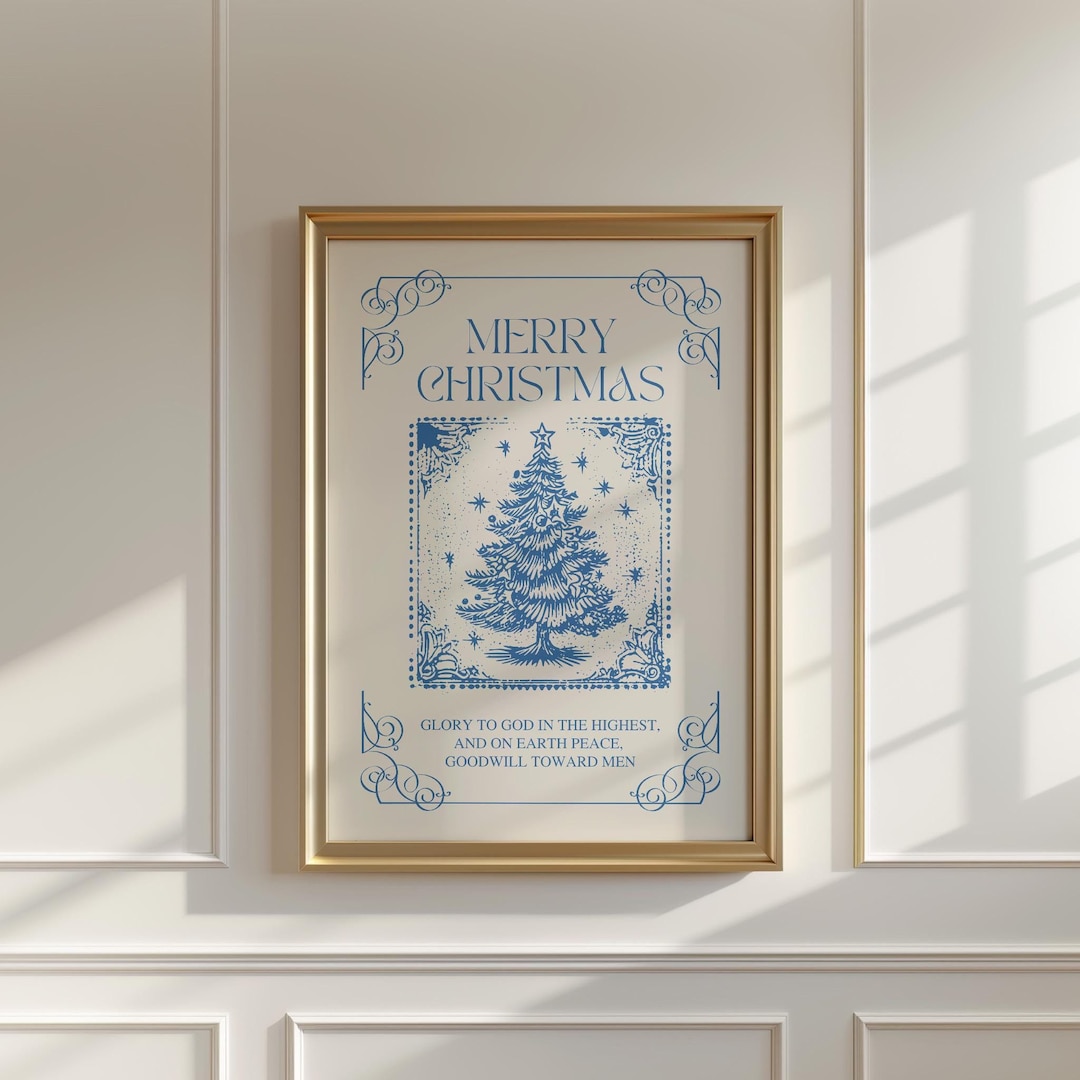 Blue Merry Christmas Poster Modern Christian Christmas Tree Blue Bible ...