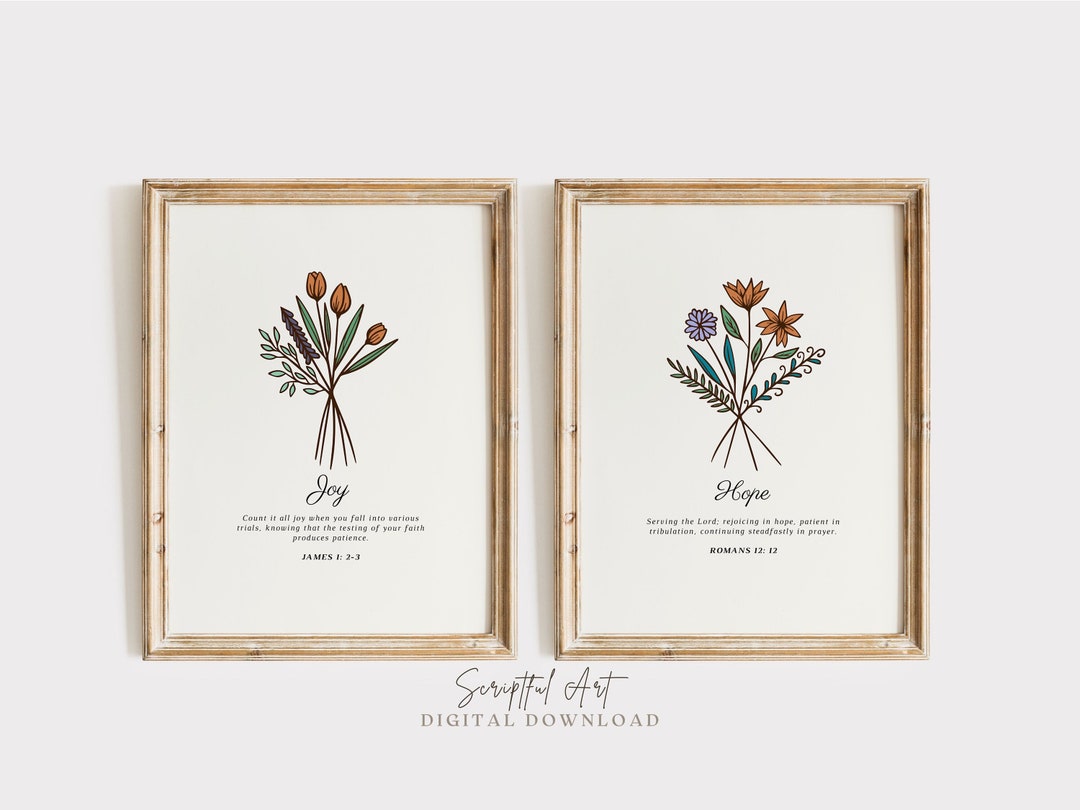 Christian Floral Set of 2, Boho Flower Bible Verse Prints, Colorful ...