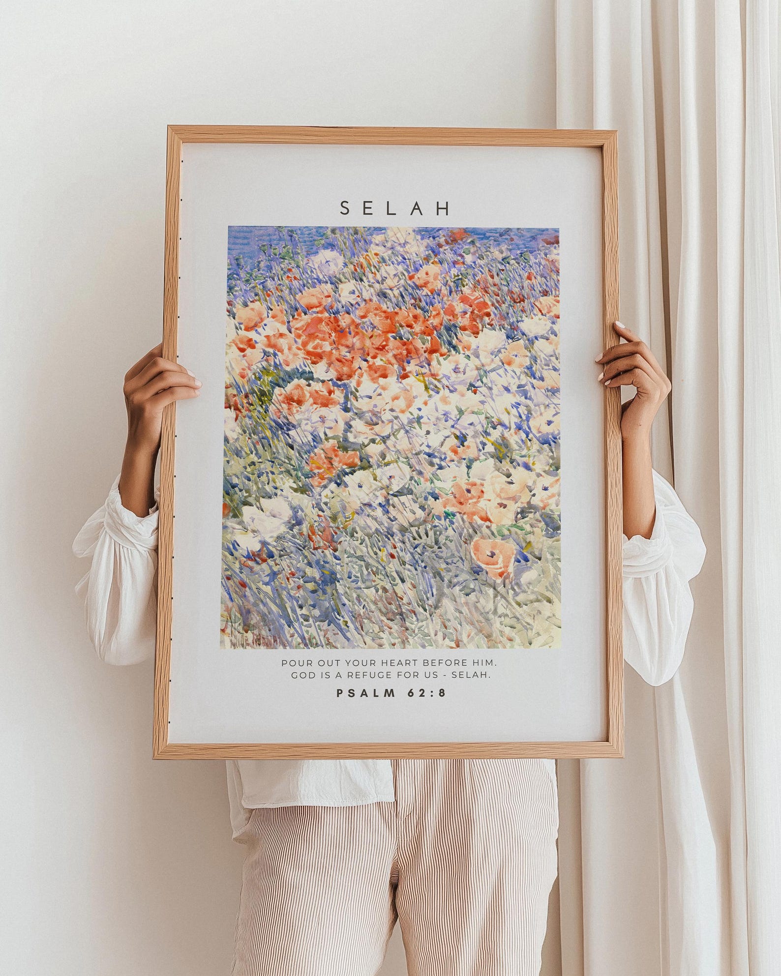 Selah, Christian Wall Art, Floral Bible Verse, Psalm 62:8 Digital ...