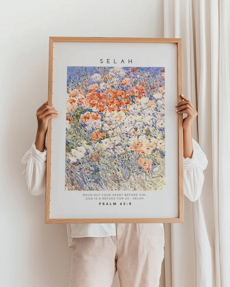 Selah, Christian Wall Art, Floral Bible Verse, Psalm 62:8 Digital ...