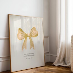 Preppy Coquette Bow Yellow Gold Ribbon, Christian Wall Art, Girls ...