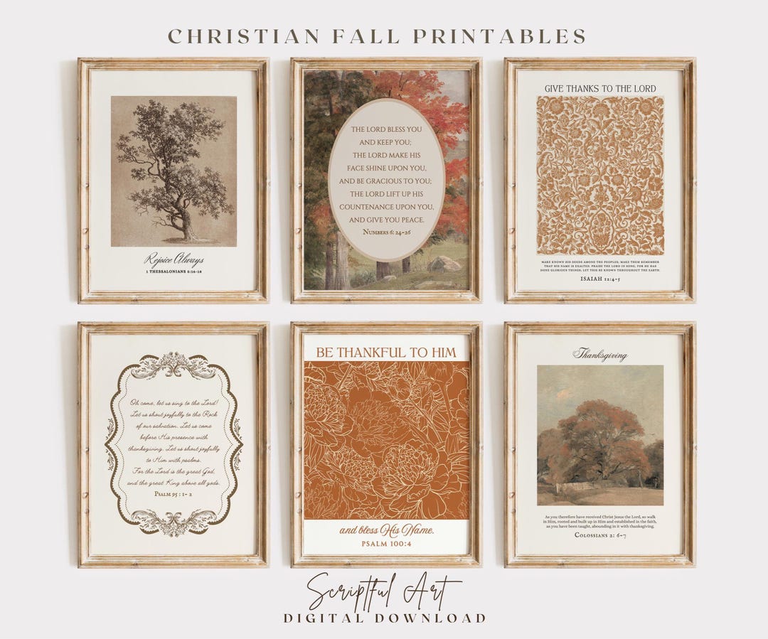 Thanksgiving Scripture Wall Art Set of 6: Vintage Autumn Bible Verse ...