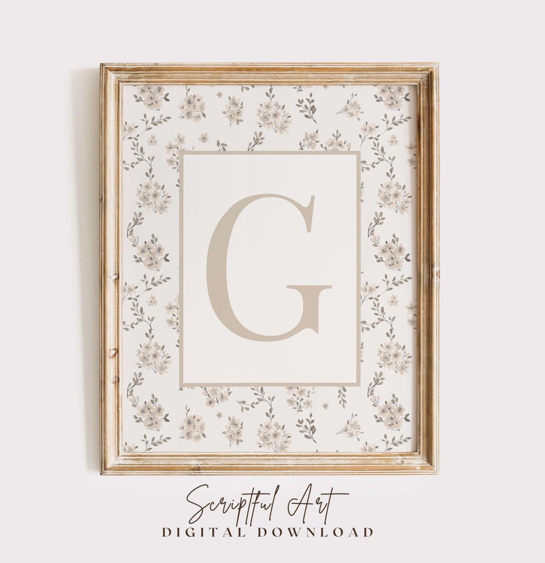 Floral Letter G Name Sign: Beige Taupe Boho Nursery Decor (digital ...