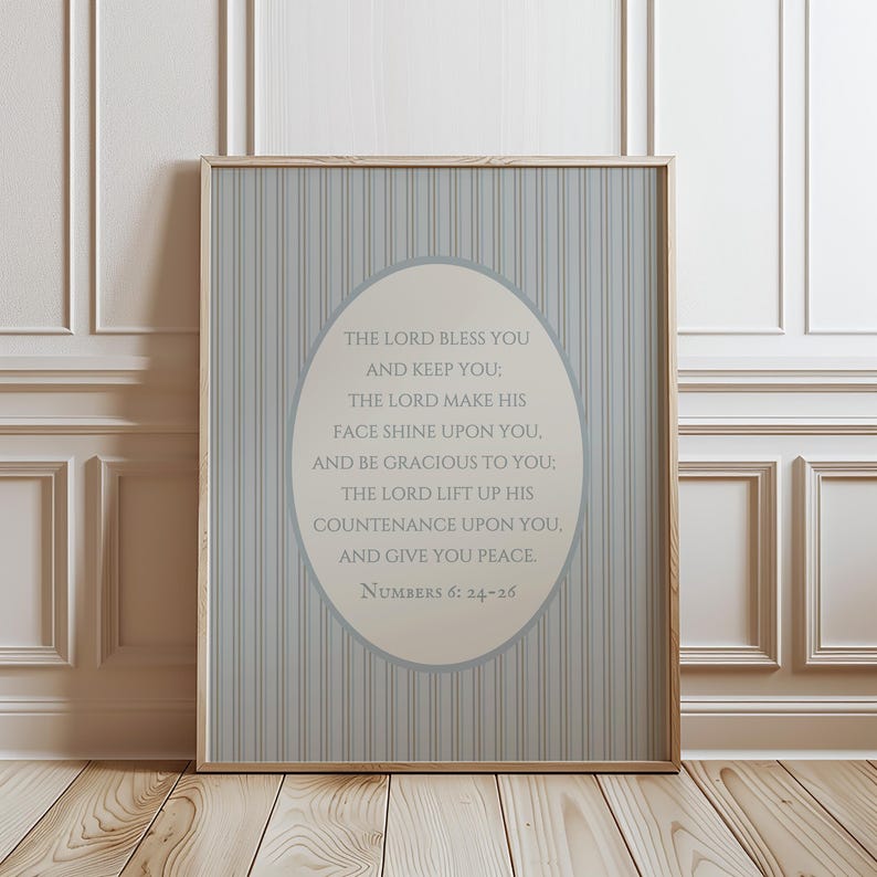 Blue Vintage Stripes Benediction Print, the Lord Bless You, Digital ...