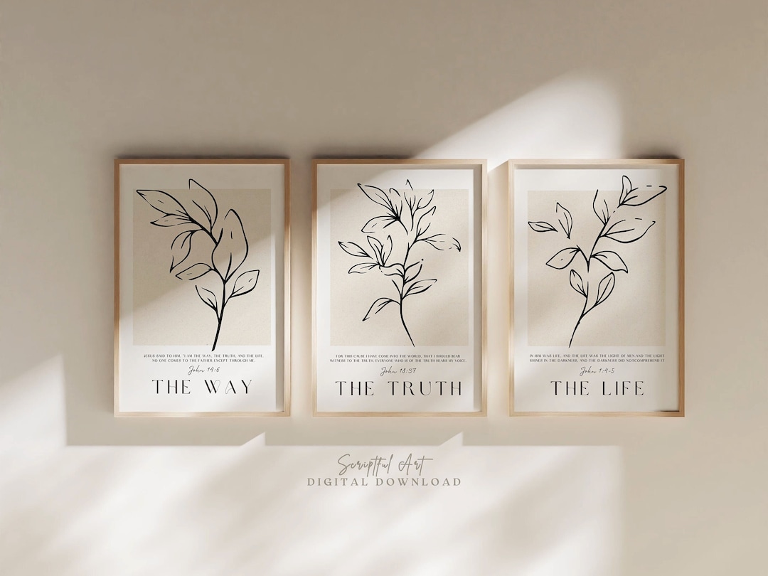 The Way the Truth the Life Wall Art, Set of 3, Aesthetic Christian Home ...