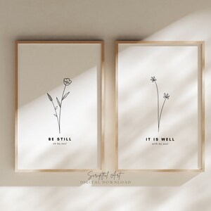 Minimalist Christian Wall Art Set of 2, Floral Bible Verse Prints ...