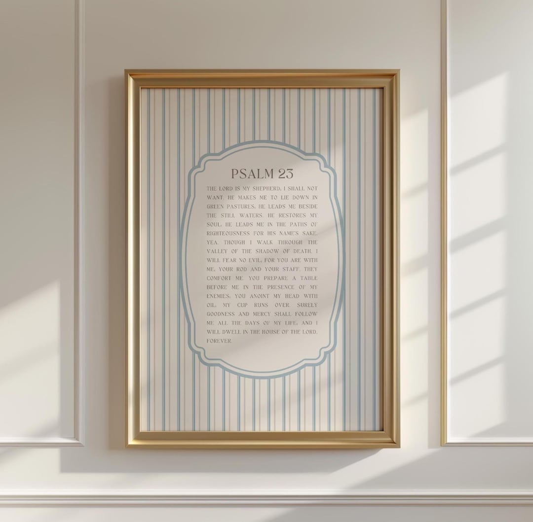 Psalm 23, the Lord is My Shepherd, Blue Vintage Stripes Bible Verse ...
