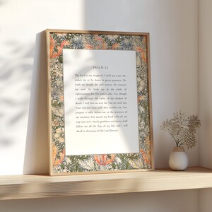 Psalm 23 Christian Wall Art, Floral Bible Verse Print, Vintage ...