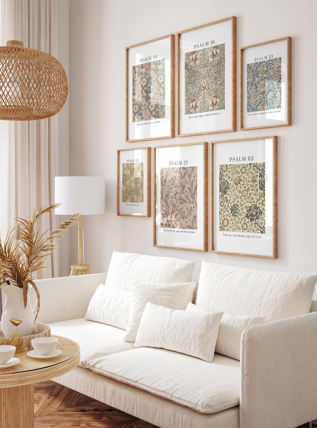 Christian Psalms Wall Art, Set of 6, Vintage Botanical Decor, Psalm 91 ...