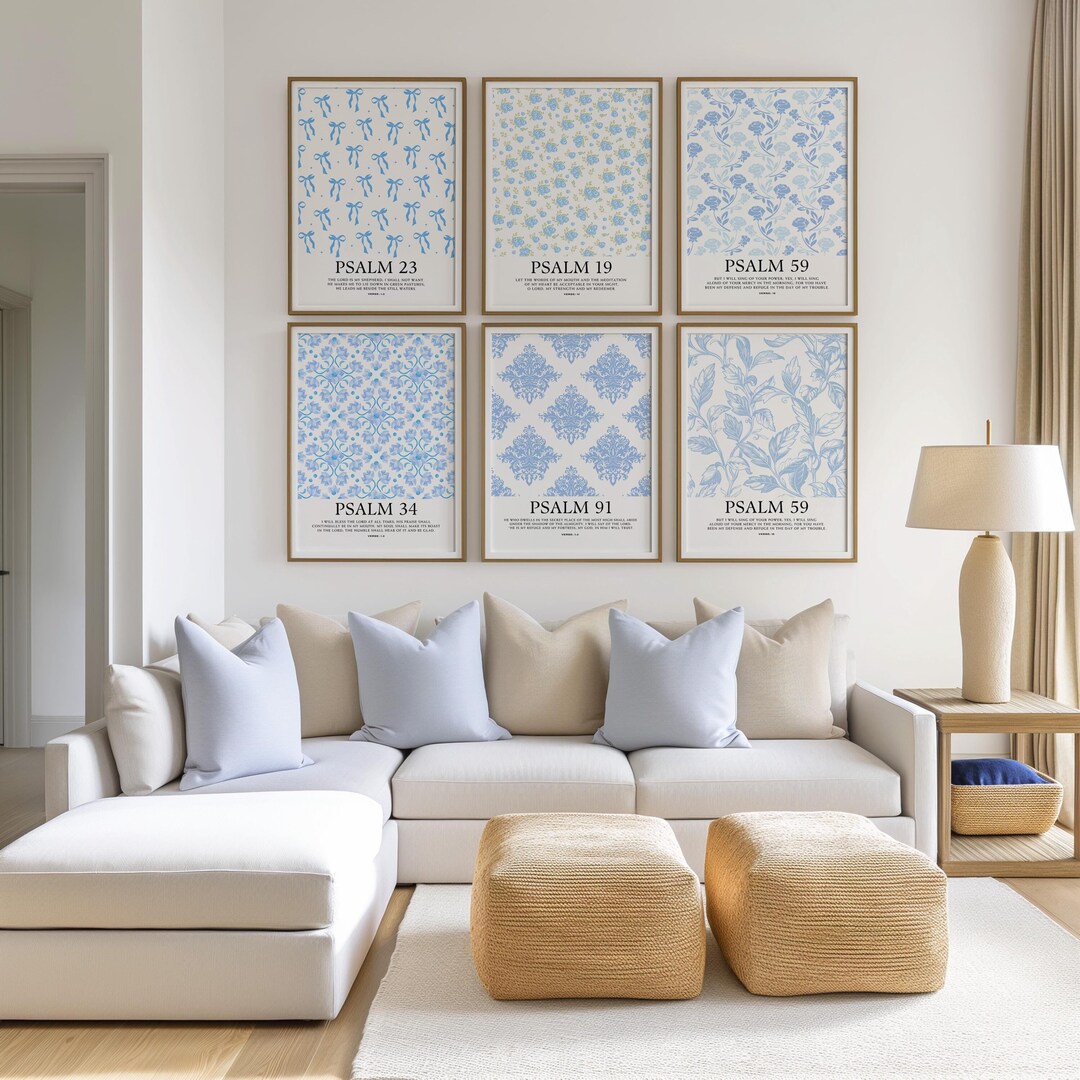 Light Blue Christian Wall Art Set of 6 Psalms Bible Verses Bundle Blue ...