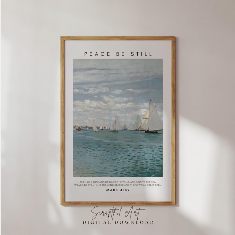 Vintage Coastal Christian Art: Boat Landscape, Bible Verse (digital ...