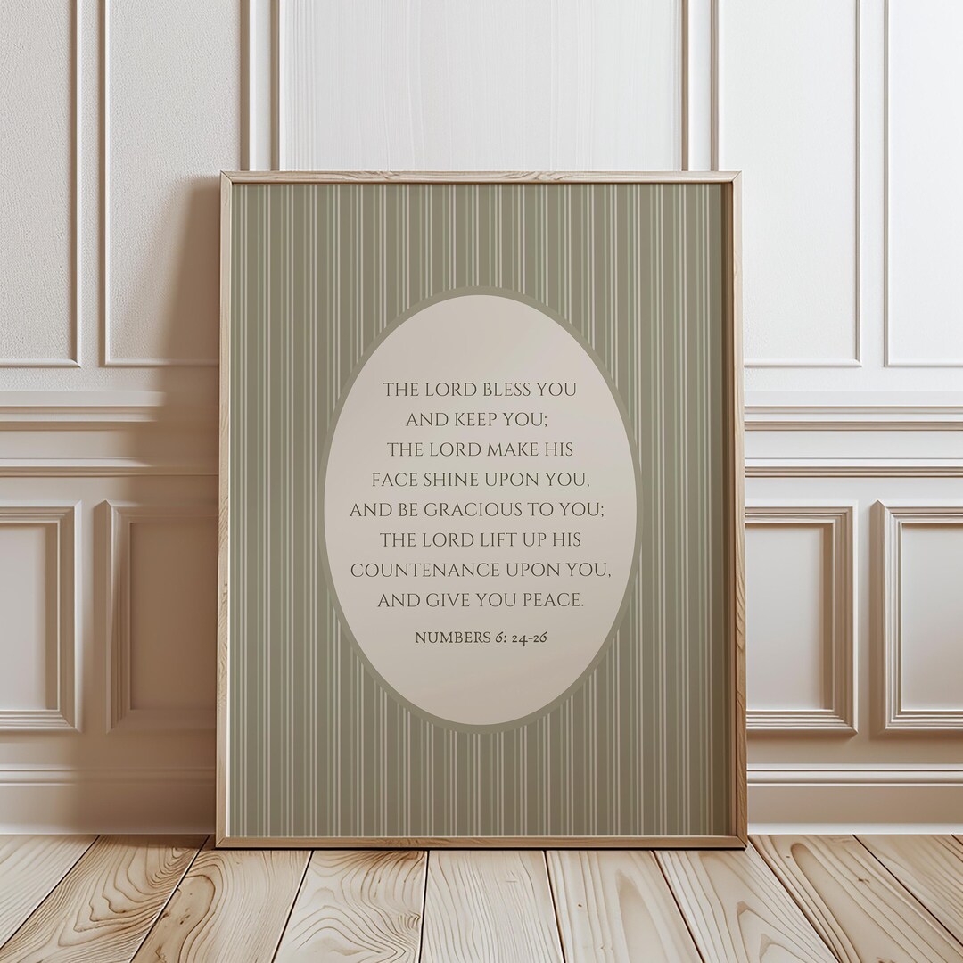 Christian Wall Art Benediction Poster Sage Green Stripe Print, Numbers ...