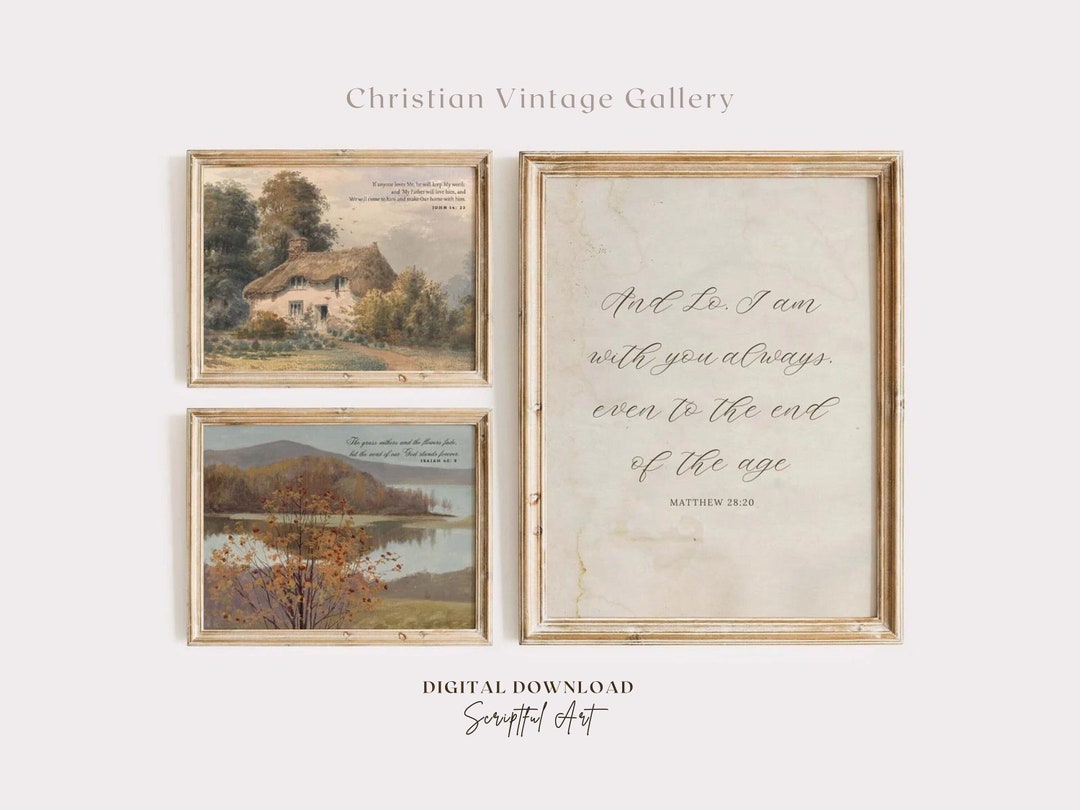 Christian Gallery Set of 3, I Am With You Always, Bible Verse Vintage ...