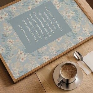 Light Blue Christian Wall Art Floral Poster, I Know the Plans I Have ...