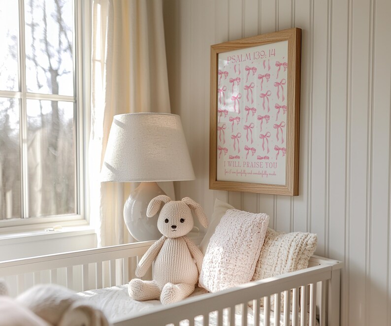 Preppy Pink Bow Poster, Psalm 139, Christian Wall Art Pink Coquette ...