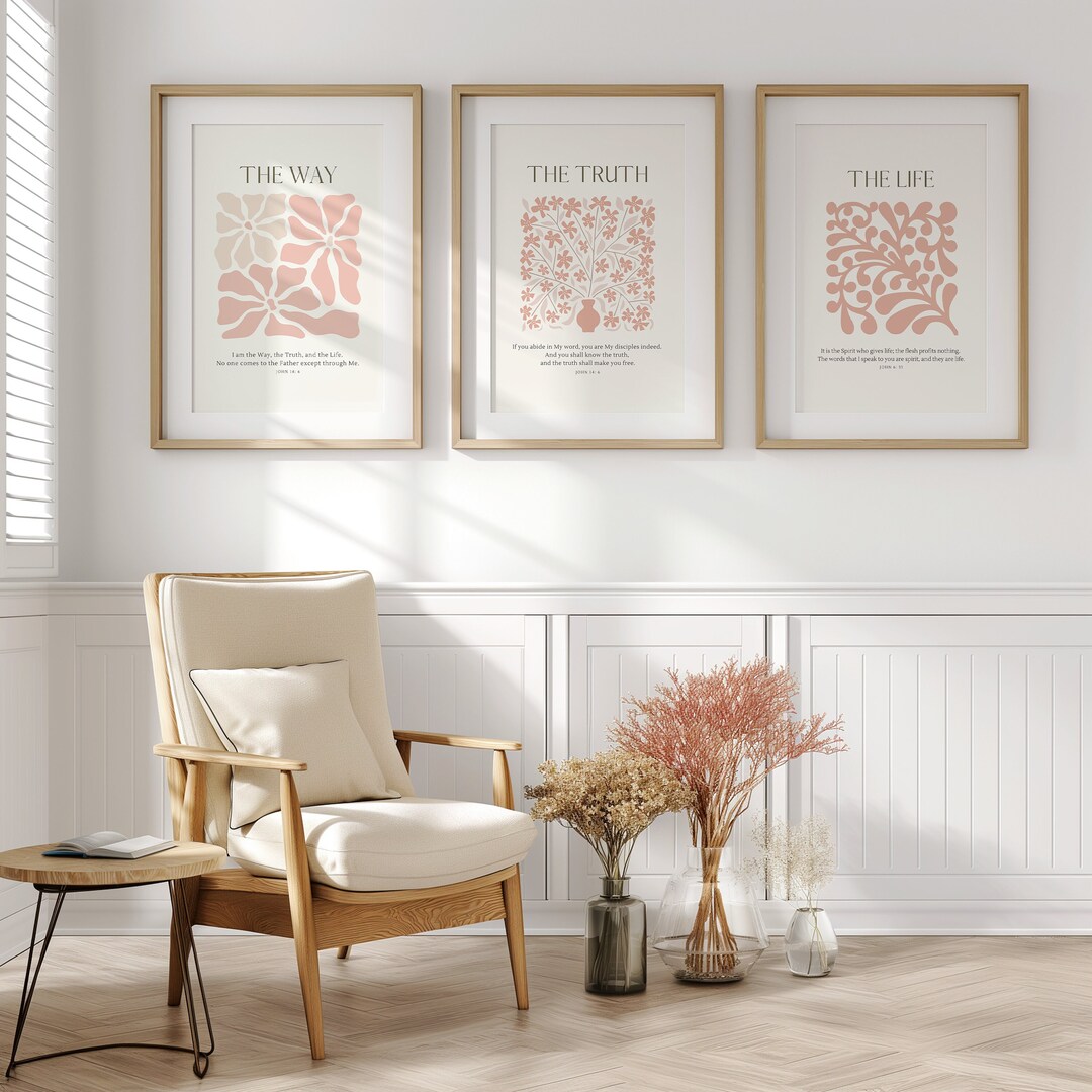 Christian Wall Art Pink, Set of 3, the Way the Truth the Life Wall Art ...