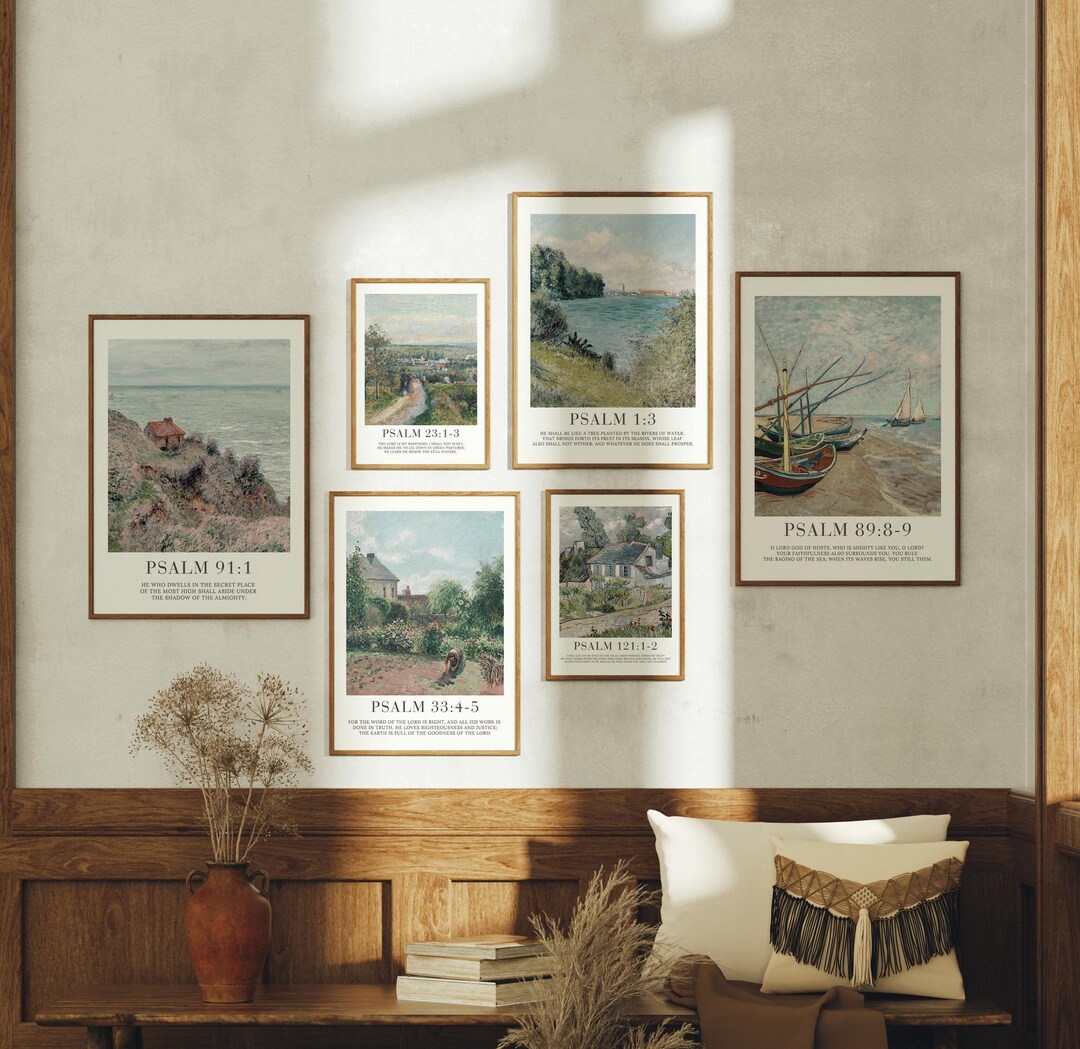 Psalms Christian Gallery Set of 6, Landscape Vintage Bible Verse Wall ...