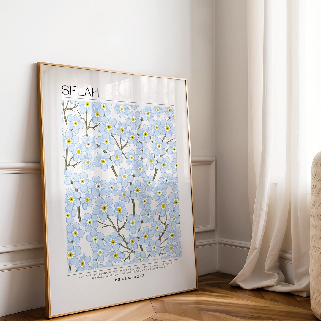 Art mural chrétien bleu clair, Selah, Psaume 32:7, affiche florale des ...
