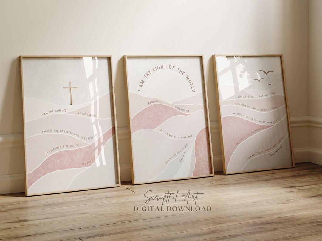 Pink Christian Wall Art, Set of 3, Jesus Quotes Gospel Art, Modern ...