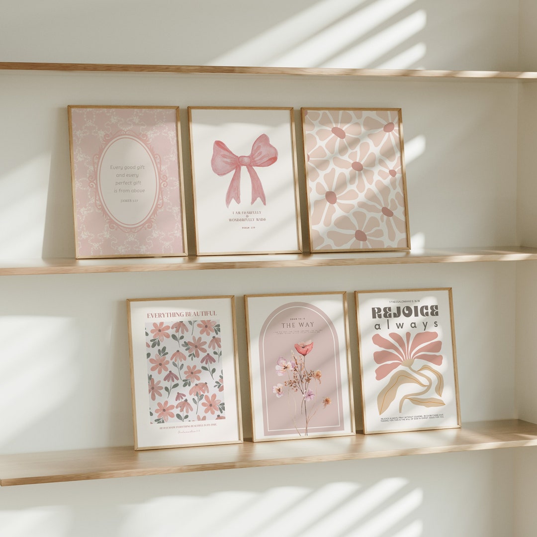 Pink Christian Wall Art, Set of 6, Dusty Pink Girly Christian Posters ...