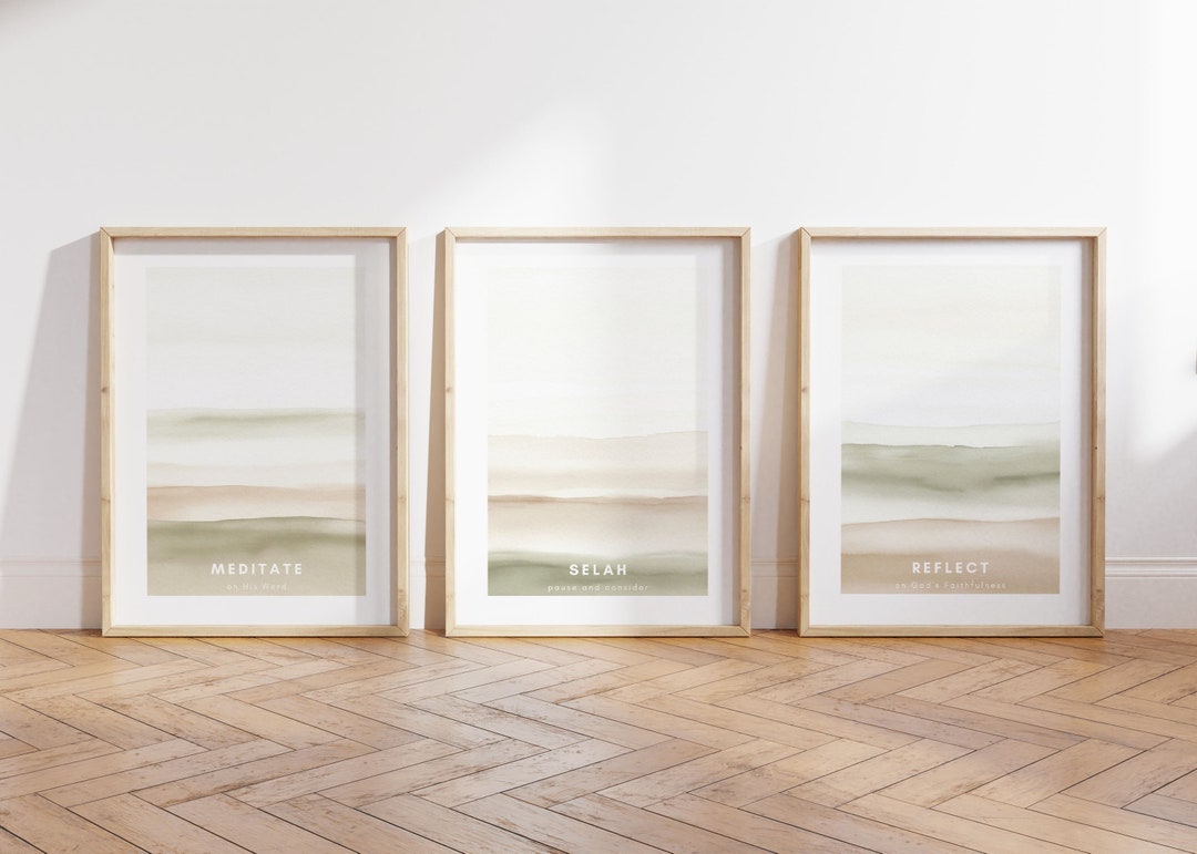 Set of 3 Christian Landscape Wall Art Neutral Coastal Art, Subtle ...