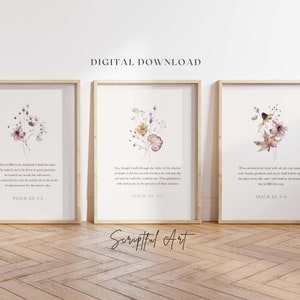 Christian Floral Wall Art, Set of 3, Psalm 23, the Lord is My Shepherd ...
