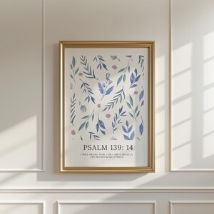 Christian Wall Art Blue Set of 6 Bible Verse Wall Art, Psalms Floral ...