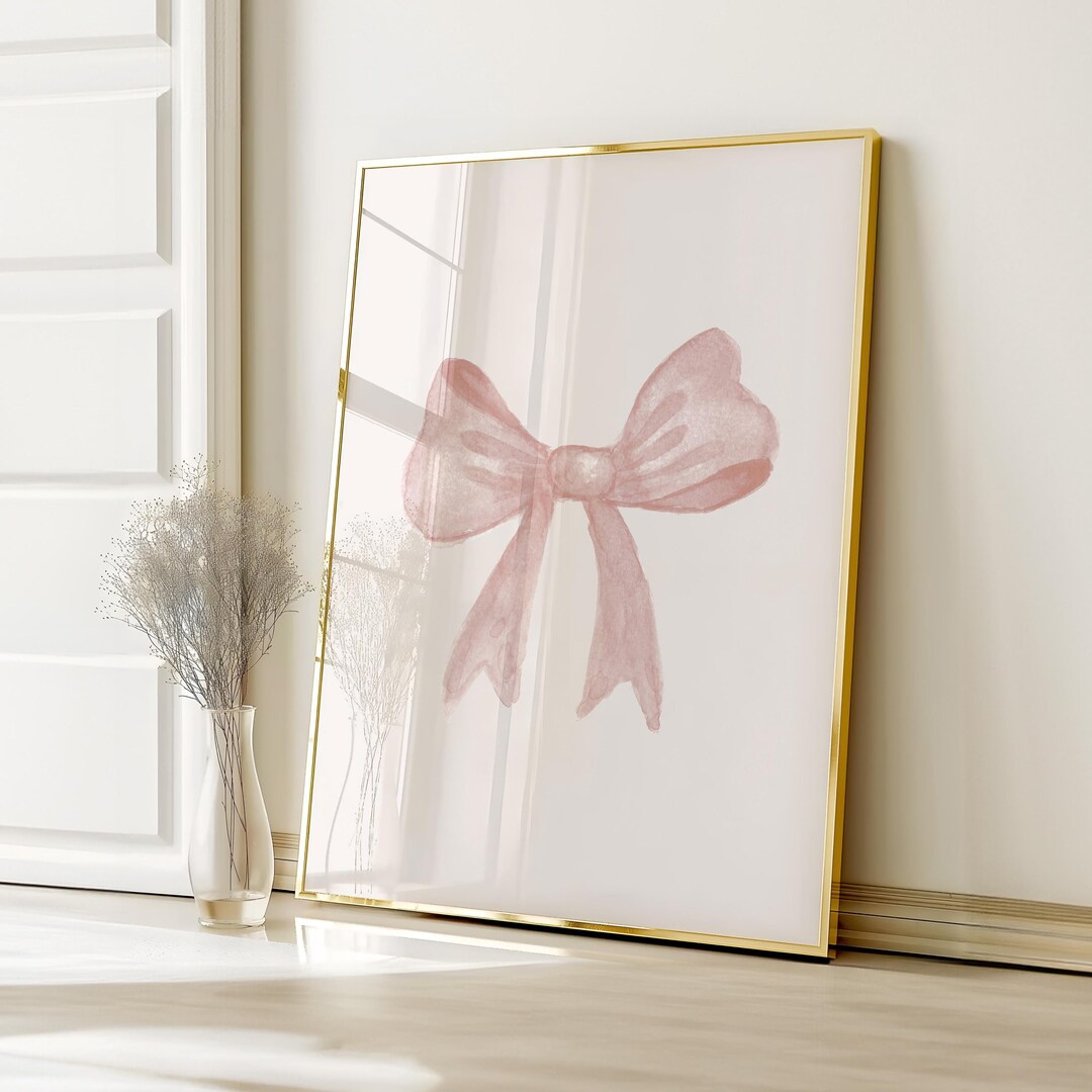 Soft Pink Bow Poster, Girls Nursery Decor, Preppy Pink Ribbon Coquette ...