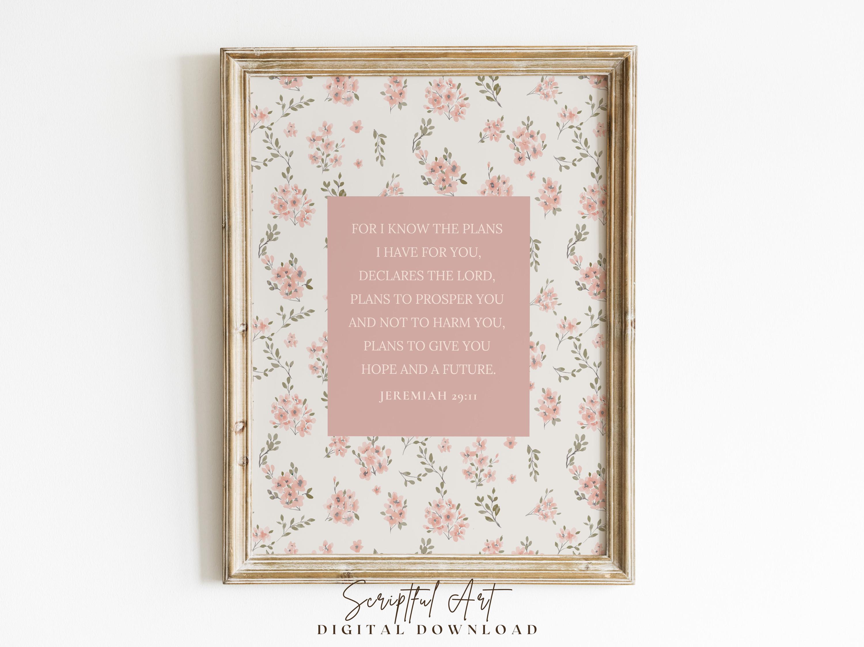 Jeremiah 29:11 Pink Floral Bible Verse Print, Cottagecore Nursery Decor ...