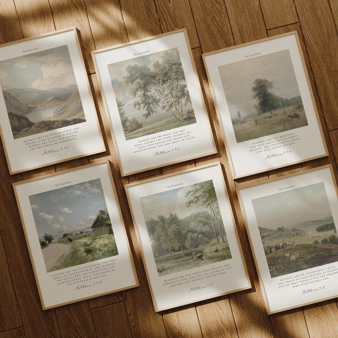 The Beatitudes, Sermon on the Mount, Vintage Landscape Bible Verse ...