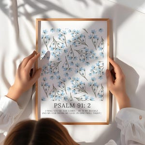 Christian Wall Art Blue Set of 6 Bible Verse Wall Art, Psalms Floral ...