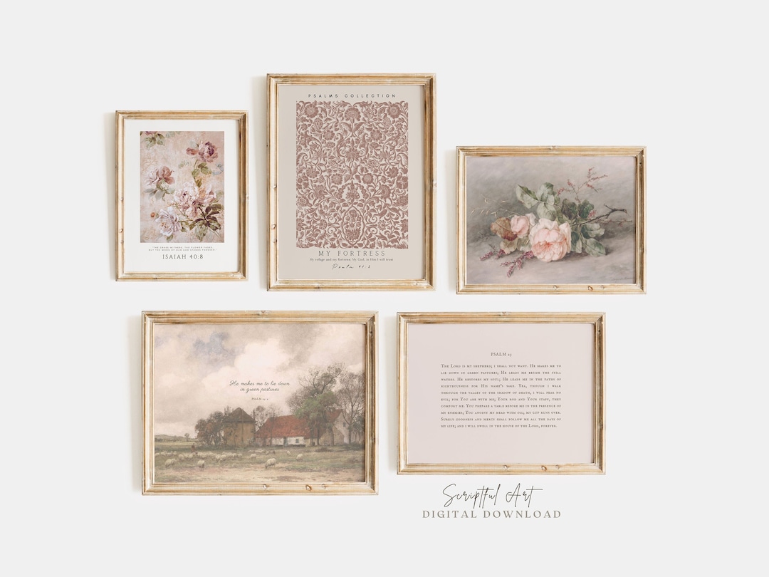 Girly Christian Gallery Wall Set of 5 Pink Scripture Posters, Psalm 23 ...