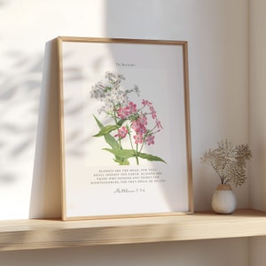 The Beatitudes, Sermon on the Mount Set of 6 Christian Wall Art Floral ...