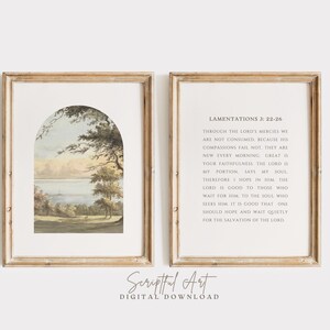 Christian Wall Art Set of 2, Tree Vintage Landscape Bible Prints, His ...