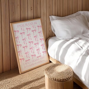 Preppy Pink Bow Poster, Psalm 139, Christian Wall Art Pink Coquette ...