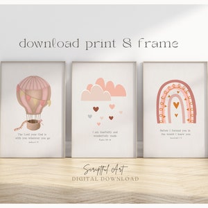 Pink Christian Nursery Wall Decor Set of 3 Childrens Bible Verse ...